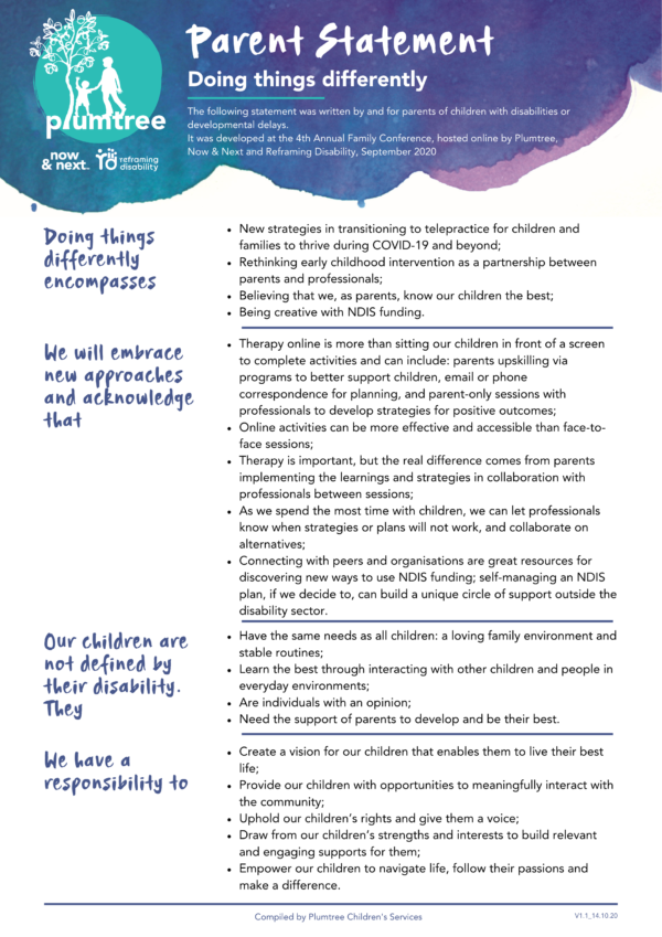 “Doing things differently” 4th Family Conference Parent Statement ...